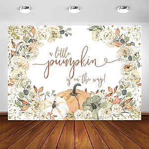 Avezano Pumpkin Baby Shower Backdrop A Little Pumpkin is On The Way Baby Shower Party Decorations Fall Pumpkin Floral Baby Shower Photography Background Banner (7x5ft)