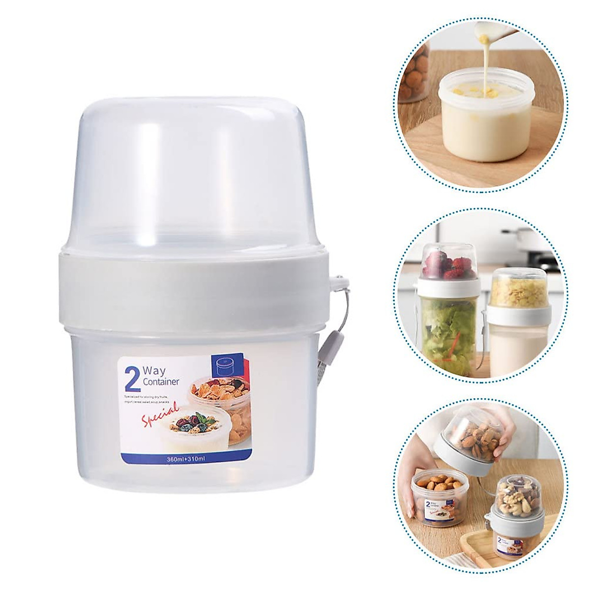 Hemoton 1 Set double layer crisper hot food flask cereal and milk thermal food jar hot food jar vacuum food containers Sealed Cereal Oatmeal small container yogurt white plastic pp office