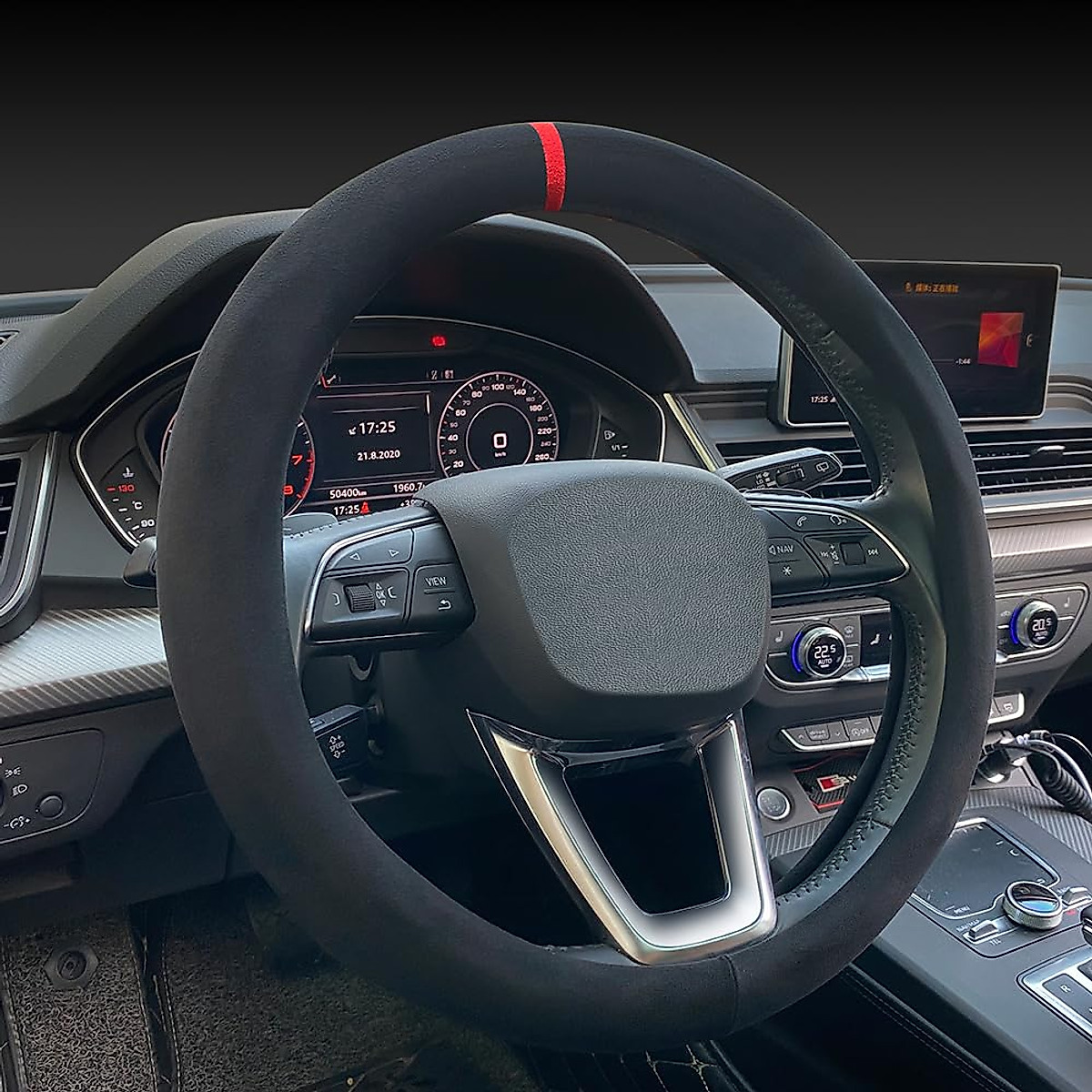 Carodi Car Suede Steering Wheel Cover Car Non-Slip Leather Car Interior Fitting 15-inch Universal