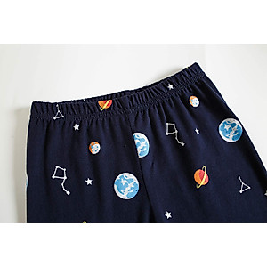 Popshion Little Boys Long Sleeve Pajamas for Boys 100% Cotton Toddler Space Rocket Sleepwear Clothes Set(Planet-6229 6T)