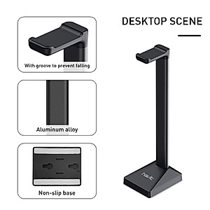 havit PC Gaming Headset Headphone Stand Holder Hanger Hook 2 in 1 Headphones Stand Aluminum Pole Solid Base Rubber Anti-Slip for Desk Wall Desk Compatible All Headphone