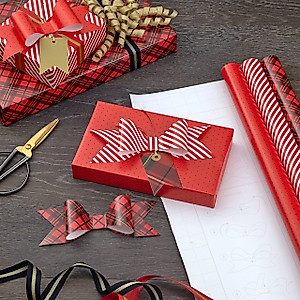 Hallmark Holiday Wrapping Paper with DIY Bow Templates on Reverse (3 Rolls: 120 sq. ft. ttl) Red Plaid, Stripes, Polka Dots for Christmas, Valentines Day, Birthdays, Graduations