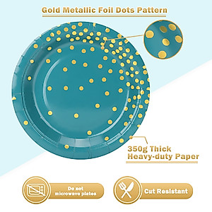 CENLBJ Blue Green Gold Paper Plates and Napkins - 25 x 7'' Dessert plates & 25 x 6.5'' Napkins,Green Paper Plates for Appetizers,Cakes,for Birthday,Father's Day,Independence(Serve 25)
