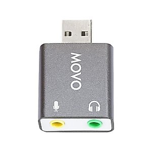 Movo USB-AC1 3.5mm TRRS Microphone to USB 2.0 Stereo Digital Audio Converter - USB Sound Card Adapter for Computer or Laptop - Convert USB Input to 3.5mm TRRS Headphone or Mic Jack
