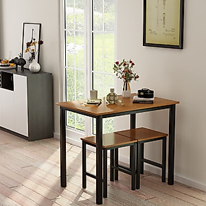 AWQM 3 Piece Dining Set, Small Dining Table and 2 Stools, Kitchen Breakfast Dining Table Set, Breakfast Table of 35.43 x 23.62 x 29.92 inches, Stools of 13.8 x 13.8 x 17.8 inches, Brown…