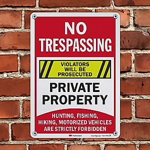 SmartSign “No Trespassing Private Property - Hunting, Fishing, Hiking, Motorized Vehicles Are Forbidden” Sign | 10" x 14" 3M Engineer Grade Reflective Aluminum