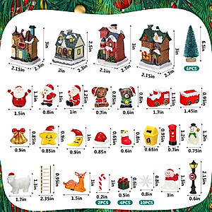 44 Pieces Christmas Light up Village Houses LED Lights Christmas Village Scene Display Tiny Resin Fairy Figurines Accessories Miniature Ornaments for Collection Table Decor
