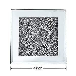 Glass Mirrored Coaster 4 Pack 4x4 inch, Crushed Diamond Cup Mat Decor on Tabletop for Restaurant Kitchen bar Dining Table