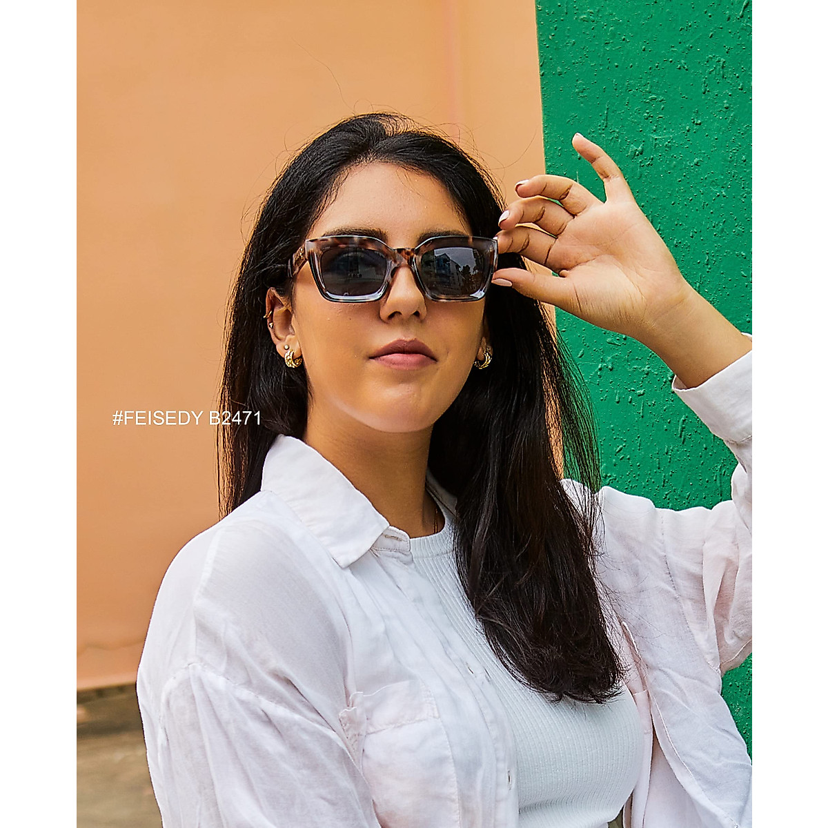 FEISEDY Classic Women Sunglasses Fashion Thick Square Frame UV400 B2471