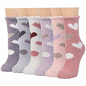 Aivanart Fuzzy Socks for Women,6 Pairs Soft Fluffy Cozy Slipper Socks,Comfy Warm Winter Sleep Plush Bed Socks for Valentine's Day Gifts