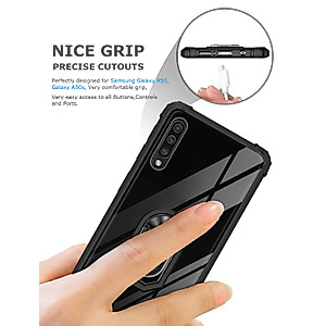 GREATRULY Kickstand Case for Samsung Galaxy A50 / A50s,Drop Protection Clear Case for Galaxy A50 / A50s,Slim Phone Cover Shell,Soft Bumper + Hard Back + Ring Stand Fits Magnetic Car Mount,Black