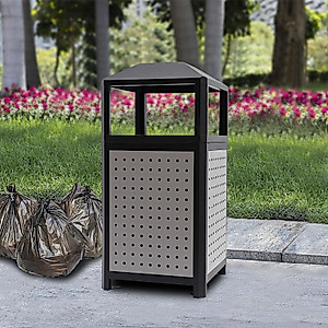 Diggettio 15 Gallons Garbage Can Indoor and Outdoor Trash Can Stainless Steel Commercial Waste Container Garbage Enclosure with Ashtray, Grey