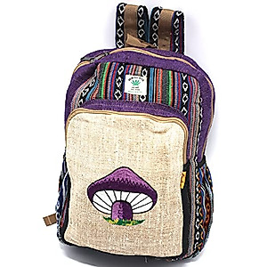 Himalaya Handmade Unique Mushroom Hand Embroidery 100% Himalaya Hemp Backpack Hippie Backpack Festival Backpack Hiking and Laptop Backpack Purple