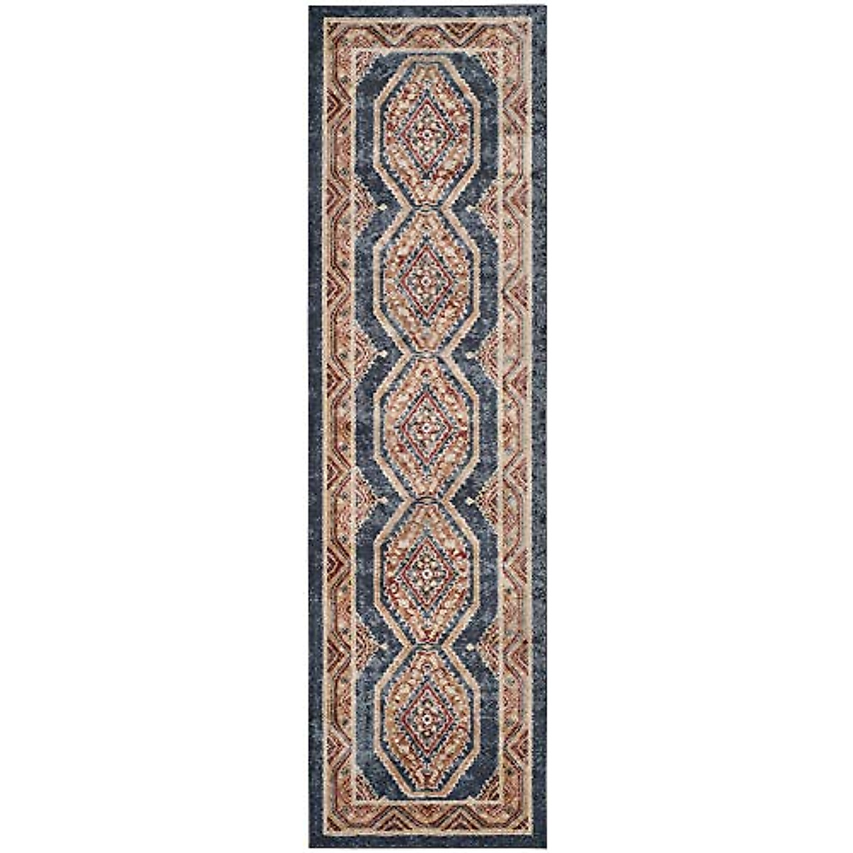 SAFAVIEH Bijar Collection 2'3" x 6' Royal / Rust BIJ647B Traditional Oriental Distressed Non-Shedding Living Room Entryway Foyer Hallway Bedroom Runner Rug