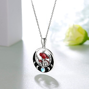 Mushroom Necklace Sterling Silver Moonstone Moon Phase Pendant Necklace Magical Mushroom Jewelry Gifts for Women
