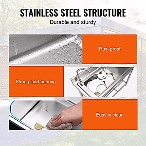 VEVOR Stainless Steel Utility Sink, Free Standing Single Bowl Commercial Kitchen Sink Set w/Workbench, 47 x 19.7 x 37.4 in Commercial Single Bowl Sinks for Garage, Restaurant, Laundry, NSF Certified