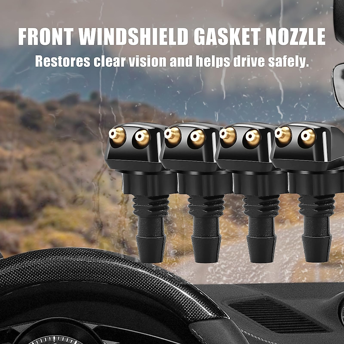 Sosolong 4pcs Front Windshield Washer Nozzles Including Adapters and Hoses, Front Windshield Washer Nozzle kit,Windshield Washer Nozzles Wiper Spray Fit for Most Cars