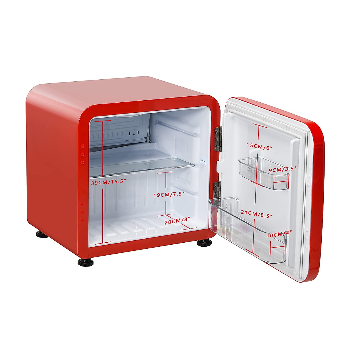 COSTWAY Compact Refrigerator, 1.6 cu ft. Single Door Small Fridge with Adjustable Temperature 32℉ to 50℉, Auto Defrost, Reversible Door, Removable Glass Shelves, Mini Fridge for Bedroom (Red)
