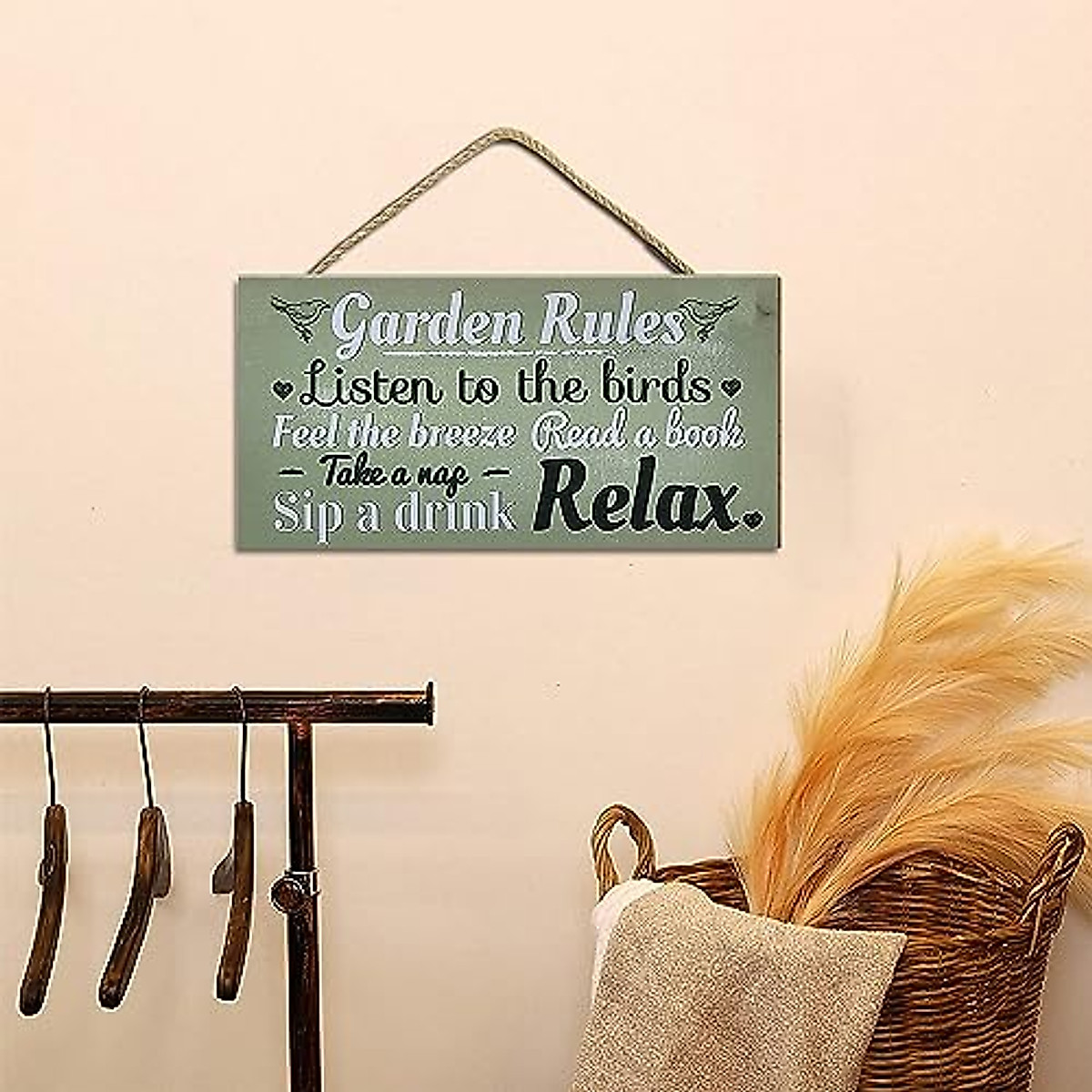 Garden Rules - Garden Wood Sign，Porch Sign，Wall Hanging Sign，Home Wall Art Decor Wood Sign，Wooden Board for Wall，Outdoor Garden Plaque Gift 5 x 10 Inch