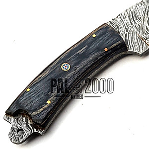 PAL 2000 KNIVES BOW-9684 Custom Forged Damascus Steel Fixed Blade Hunting Knife with Sheath