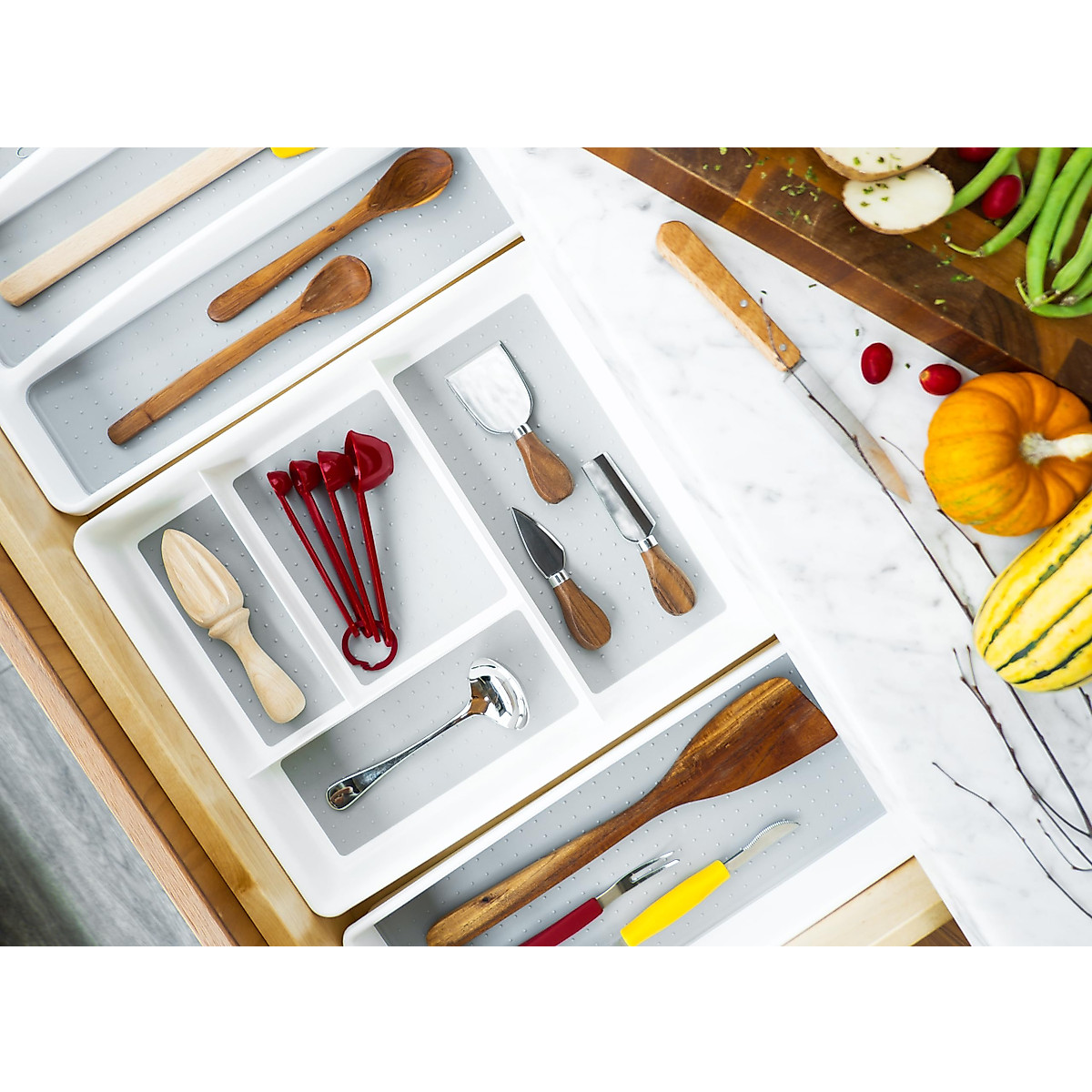 madesmart - 15222 Basic Gadget Tray Organizer - White | BASIC COLLECTION | 4-Compartments | Multi-Purpose Storage | Non-slip Lining | Easy to Clean | Durable | BPA-Free