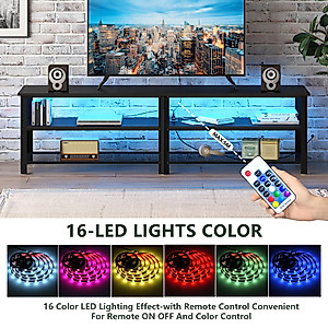 Clikuutory Modern Black 63 inch Metal TV Stand with LED Lights and Power Outlets for 40 50 55 60 65 70 Inch TVs, 3 Tier Television Stands with Entertainment Center and Storage for Living Room, Bedroom