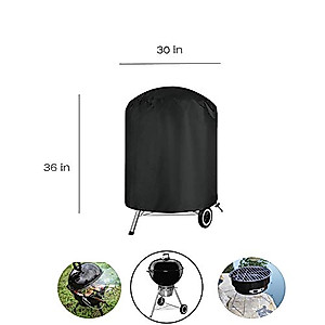 Grill Cover,(30 inch) Outdoor Charcoal Kettle Grill Cover, Heavy Duty Waterproof Round Weather Resistant BBQ Grill Covers, Dia 30"x 36"H, Black
