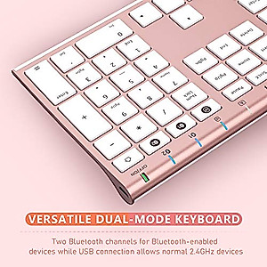Bluetooth Keyboard Mouse, Multi-Device Wireless Keyboard Mouse Combo, Ultra Slim, Rechargeable, Dual-Mode(Bluetooth 4.0 + USB), for Windows/Mac OS (Rose Gold)