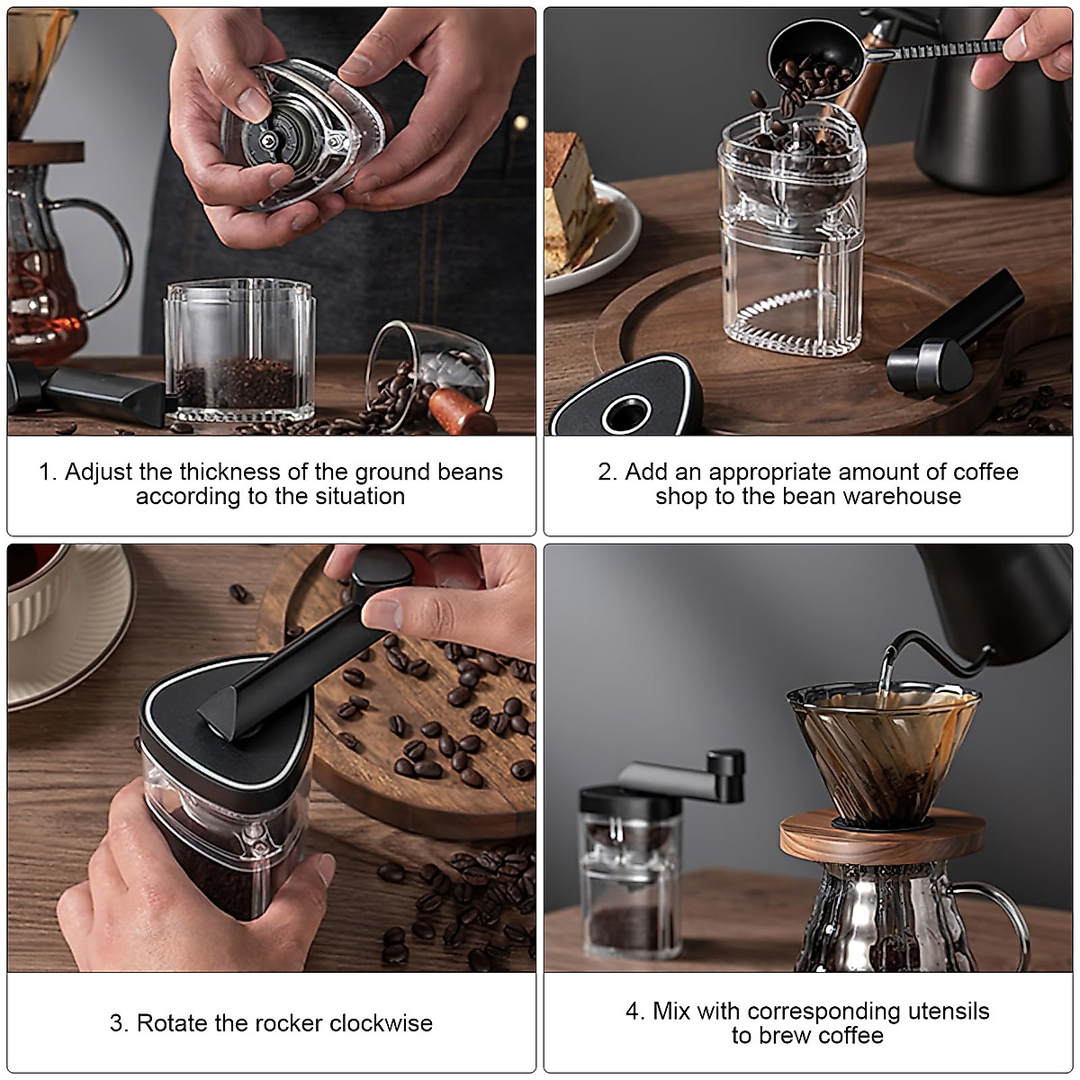 Manual Coffee Grinder, Portable Coffee Bean Grinder with Ceramic Grinding Burr, Adjustable Espresso Grinder for Travel, Camping, Kitchen & Office