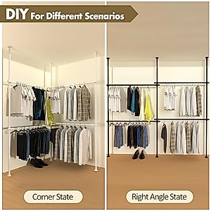 BsBsBest Ceiling Clothes Rack, 4 Tier Adjustable Closet Shelves Free Standing Closet Organizer And Storage Free Ceiling to Floor for Hanging Clothes White