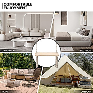 MoNiBloom Wooden Swing with Tassels, Outdoor Swing Seat for Adults with 350 lbs Capacity, Backyard Adjustable Rope Swing for Tree, Indoor/Outdoor Hanging Wood Swing Sets for Patio Garden Playground