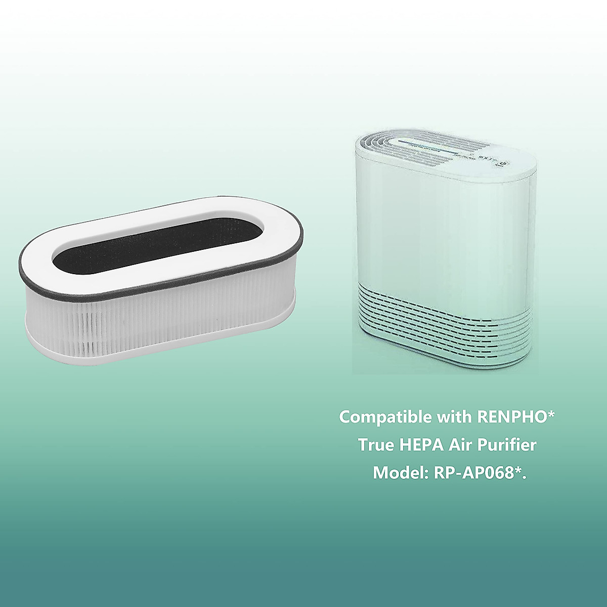 RP-AP068 True HEPA Replacement Filter, Compatible with RENPHO Air Purifier RP-AP068 RP-AP068W RP-AP068B RP-AP068-F2 Filter, 2Pack