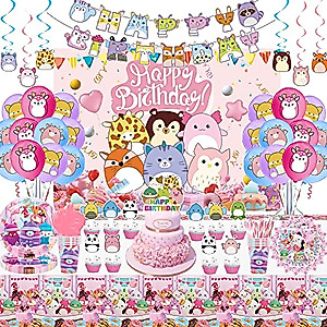 PCS Cute Kitty Party Supplies, Pink Cat Party Decoration Include Balloons, Backdrop, Tablecloth, Cake topper, Plates, Hanging Swirls Party Favors for Serves 10 Guests