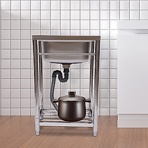 Free Standing Stainless-Steel Single Bowl Commercial Restaurant Kitchen Sink Set w/Drainboard, Prep & Utility Washing Hand Basin w/Storage Shelves Indoor Outdoor