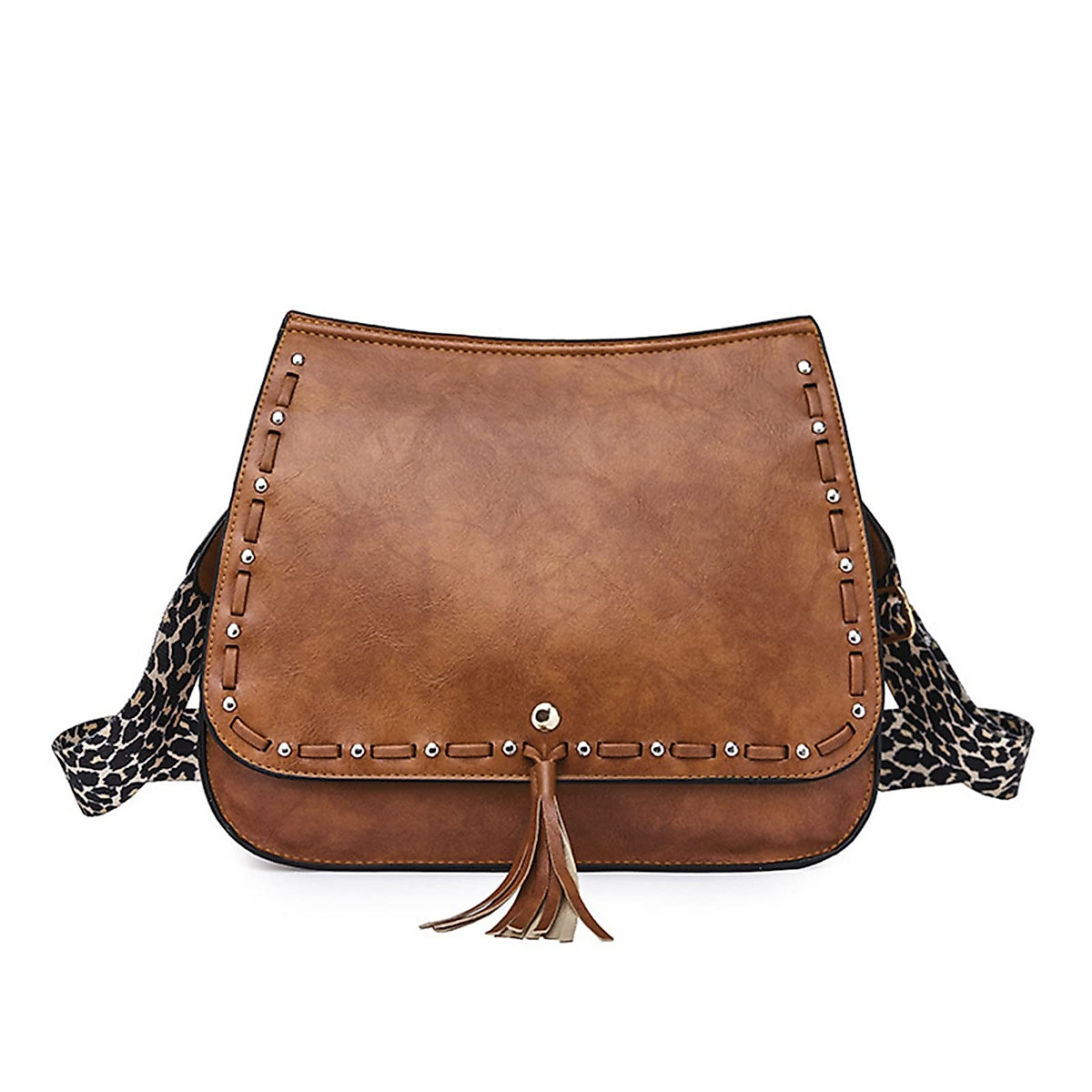 Women Shoulder Crossbody Purse Vintage Handbag with Tassel Design Wide Guitar Strap Satchel Hobo Purse, Brown