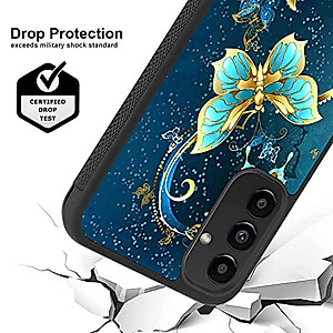 OOK Compatible with Samsung Galaxy A14 Case,[Built in Screen Protector] Anti Slip Shockproof Protective Case for Samsung Galaxy A14 5G Blue Butterfly
