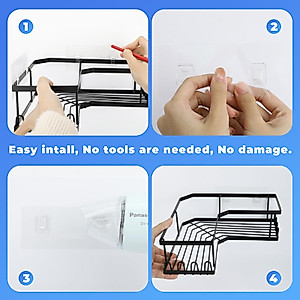 Sevlaz Corner Shower Caddy,Hanging Adhesive Bathroom Shelves, Bathroom Organizers and Storage for Inside Shower, Black Large Capacity Rustproof Shower Accessories for Bathroom & Apartment