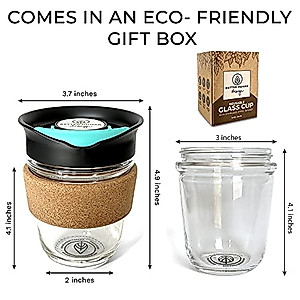 Reusable Glass Cup + Stainless steel Tea Infuser & Twist on Lid - Microwavable Travel Coffee Mug - Cork Sleeve - 18oz Portable Cold Brew maker - Loose Leaf Diffuser + Brewing Tumbler togo