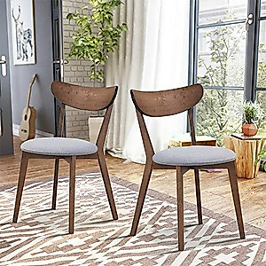 COSTWAY Set of 2 Dining Chairs, Mid-Century Dining Side Chairs with Curved Back and Cushioned Seat, Rubber Wood Legs Chairs with Sturdy Construction, Comfort Chairs for Living Room, Bedroom, Kitchen