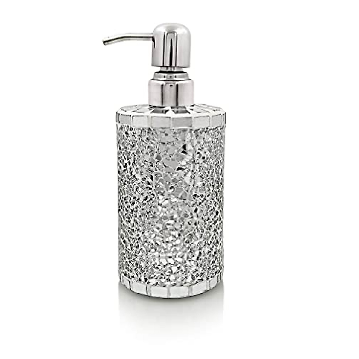 LushAccents Bathroom Accessories Set, 4-Piece Decorative Glass Bathroom Accessories Set, Soap Dispenser, Soap Tray, Jar, Toothbrush Holder, Elegant Silver Mosaic Glass