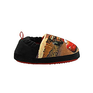Disney Cars Lightning McQueen Tow Mater Toddler Boys Plush Aline Slippers (7-8 M US Toddler, Black/Red)