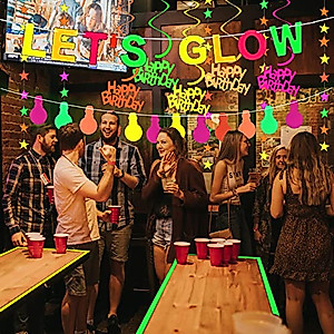 Glow Party Supplies and Decorations, 127.9ft Neon Party Decorations with Banner UV Blacklight Reactive Tape Swirls Hanging Garlands Fluorescent Balloons for Glow in The Dark Party Decorations