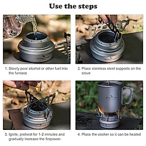 iBasingo Titanium Mini Spirit Stove Cooker Burner with shelf for Outdoor Camping Picnic Backpacking A-Ti2001C