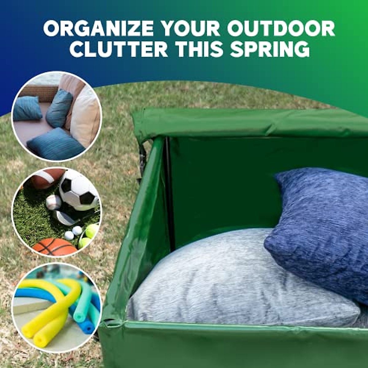 YardStash Outdoor Storage (Waterproof) - Heavy Duty, Portable, All Weather Tarpaulin Deck Box - Protects from Rain, Wind, Sun & Snow - Perfect for the Boat, Yard, Patio, or Camping – M Green