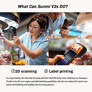 IWIRA Sunmi V2 POS Terminal with Receipt Printer, Speaker, Camera and Barcode Scanner All in One Handheld PDA Printer, Android 7.1 System, Support 4G, WiFi and Bluetooth, Orange, Black