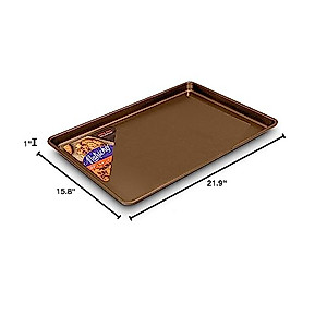 NutriChef Nonstick Cookie Sheet Baking Pan - Metal Oven Large Baking Tray, Professional Quality Non-Stick Mega Pan Bake Trays - Stylish Metallic Coating, PFOA PFOS PTFE Free NCLG1GD