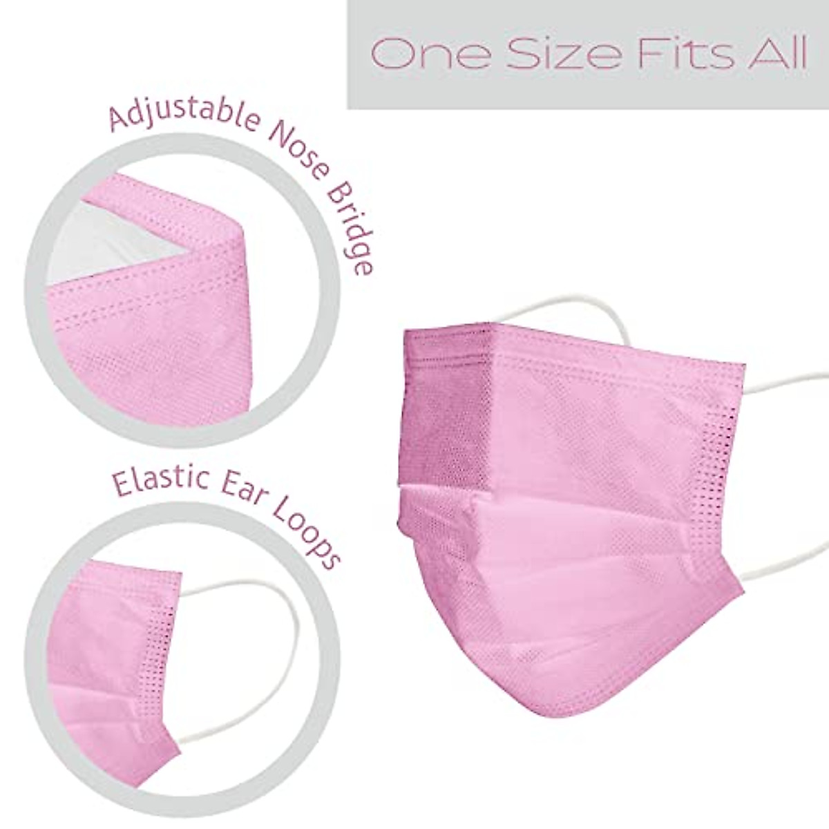 BH Supplies 2400 PCs Bulk Face Mask (48 Packs, 50pcs/Pack), Non Woven Thick 3-Layers Breathable Facial Masks with Adjustable Earloop, Mouth and Nose Cover -Pink