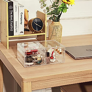 Storage Desk Box With 3 Drawers Office Desktop Drawers,Plastic Makeup Organizer Containers Bins With Drawers Desk Organization Pull Out Small craft Storage Case Box Cube,Pack of 1