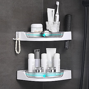 DOADW Corner Shower Organizer - 360° Rotating 2 Tier Lazy Susan Shower Caddy Corner Bathroom Shower Organizer with Hole Rack - Wall Mounted Corner Shower Shelf for Inside Shower, Bathroom