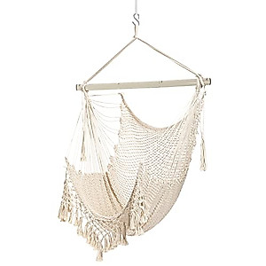 Hammock Chair，Max 330lbs, Large Hanging Chair, Soft Cotton Rope Swing Chair with High Load-Bearing Metal Rod,Indoor Outdoor Garden Yard Living Room Use